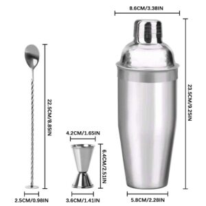 3PCS Cocktail Shaker Bar Tool Set, 24oz Bar Shaker with Measuring Jigger and Mixing Spoon, Stainless Steel Rustproof Drink Mixer for Cocktail