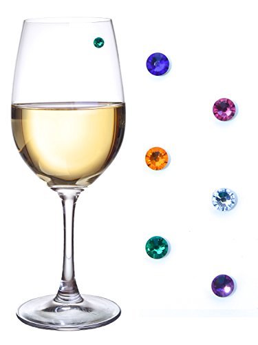 Simply Charmed Crystal Magnetic Wine Glass Charms for Stemless Glasses, Champagne Flutes & More – Set of 6 Jewel Colors