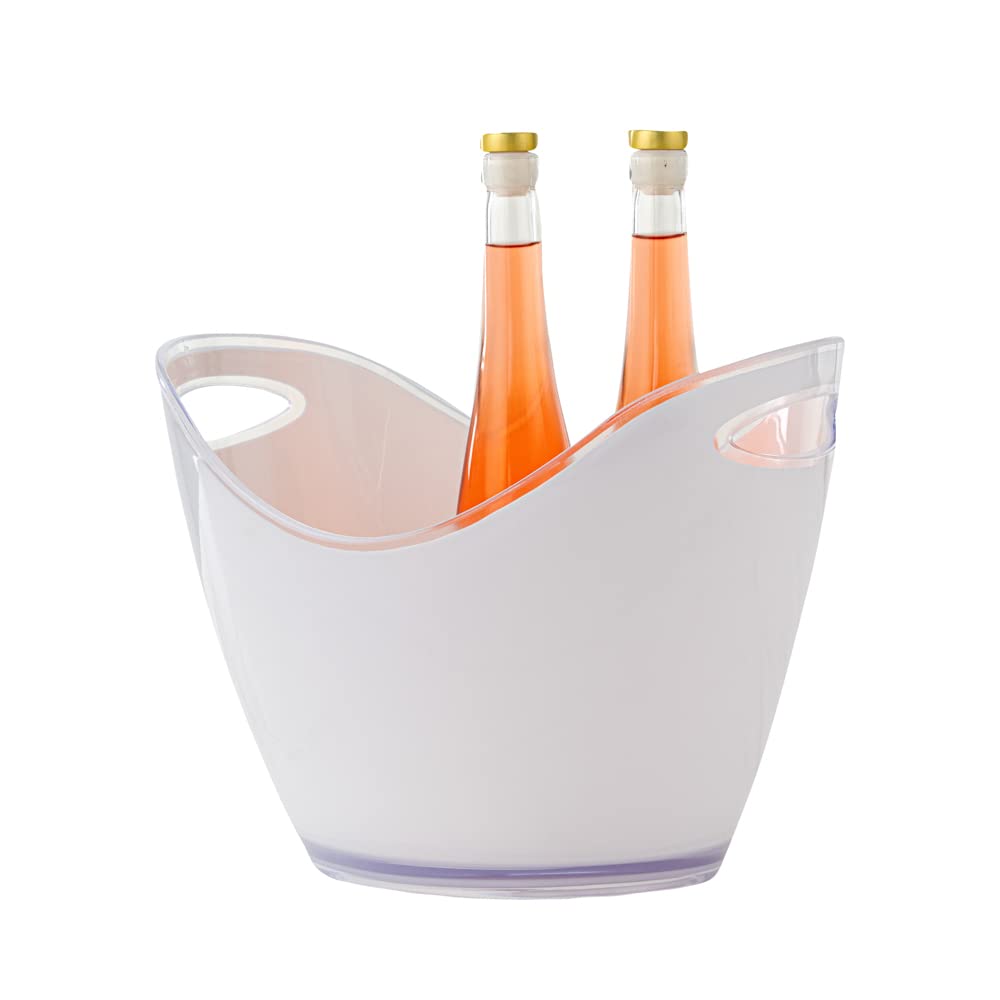 Restaurantware Bar Lux 13.8 x 9.8 x 10.4 Inch Champagne Bucket, 1 Oval Wine Bucket - with Handles, Durable, Frosted Plastic Wine Chiller Bucket, for Bottles & Soft Drinks