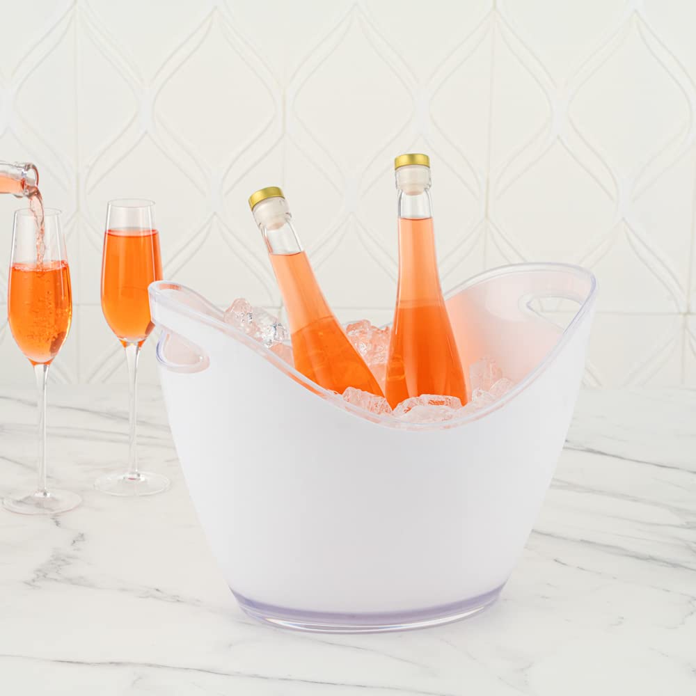 Restaurantware Bar Lux 13.8 x 9.8 x 10.4 Inch Champagne Bucket, 1 Oval Wine Bucket - with Handles, Durable, Frosted Plastic Wine Chiller Bucket, for Bottles & Soft Drinks