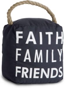 pavilion - open door decor 5" x 6" navy door stopper "faith family friends"