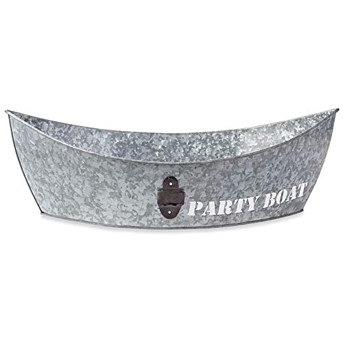 Mud Pie Tin Boat Party Drink Tub with Bottle Opener, 8 1/2" x 28", 28x8.5, Silver