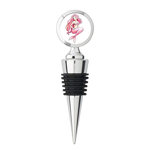 Pretty Sexy Pen Art Watercolor Mermaid Cartoon - Pink Steel Bottle Stopper Winestopper