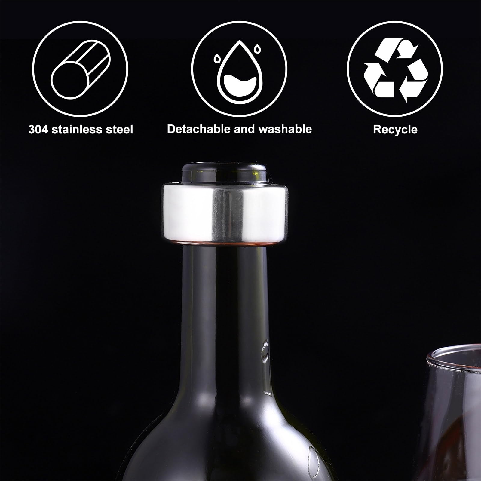 4 pcs Stainless Steel Red Wine Bottle Collar Leak- Proof Anti- Overflow Ring Wine Drip Catcher for Home Bar Restaurant Outdoor Parties (without Stripe)