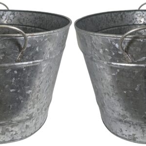 2 Pack Galvanized Metal 8 Gallon Oval Ice Bucket with Handles, Beverage Holder Tub for Farmhouse or Country Themed Party - by SciencePurchase (Silver with Metal Handles)