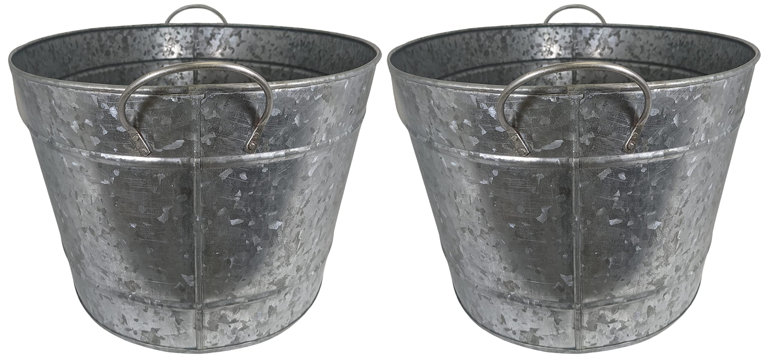 2 Pack Galvanized Metal 8 Gallon Oval Ice Bucket with Handles, Beverage Holder Tub for Farmhouse or Country Themed Party - by SciencePurchase (Silver with Metal Handles)