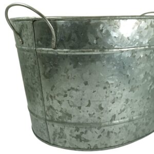 2 Pack Galvanized Metal 8 Gallon Oval Ice Bucket with Handles, Beverage Holder Tub for Farmhouse or Country Themed Party - by SciencePurchase (Silver with Metal Handles)