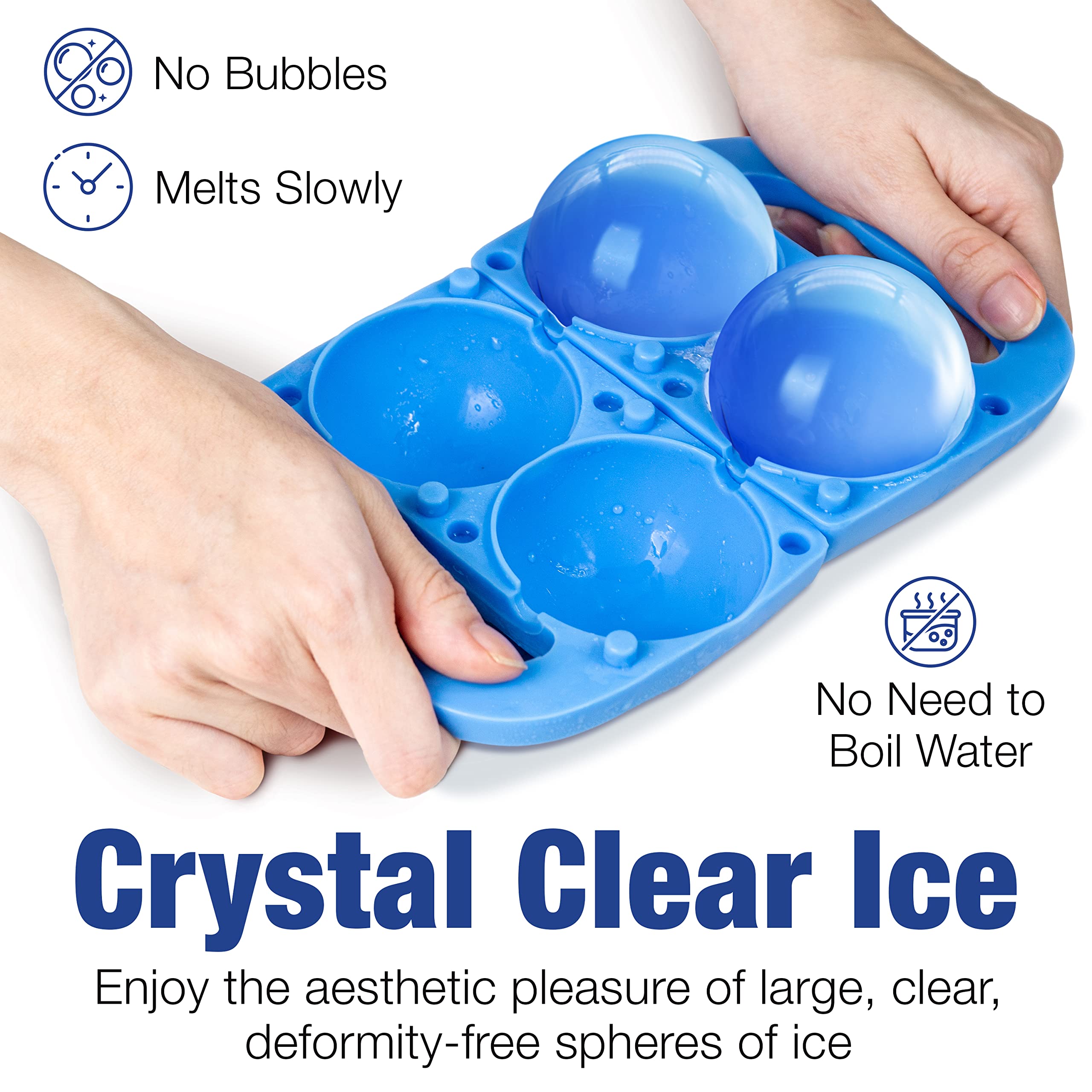 Eparé Clear Ice Cube Maker & Lewis Bag & Ice Mallet - Premium Silicone Ice Ball Maker & Manual Ice Crusher Wooden Hammer - Craft Whiskey Ice Ball Press & Canvas Crushing Bag