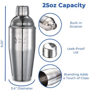 Touch of Mixology Stainless Steel Cocktail Shaker - 25oz Modern and Sleek Drink Shaker with Strainer - Durable and Rust Proof Martini Shaker