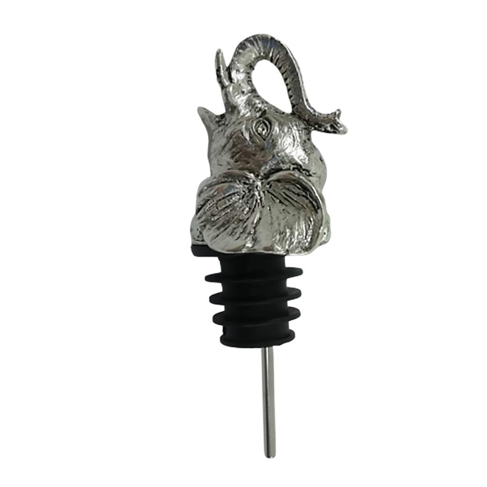 Luxshiny Animal Head Pourer Alloy Elephant Head Shaped Wine Bottle Stopper Spout Beverage Vinegar Bottle Spout for Home Kitchen Silver