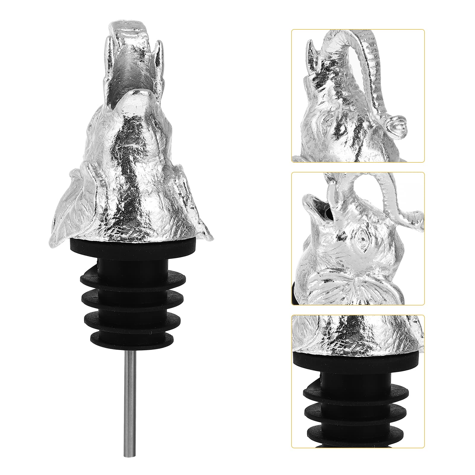 Luxshiny Animal Head Pourer Alloy Elephant Head Shaped Wine Bottle Stopper Spout Beverage Vinegar Bottle Spout for Home Kitchen Silver