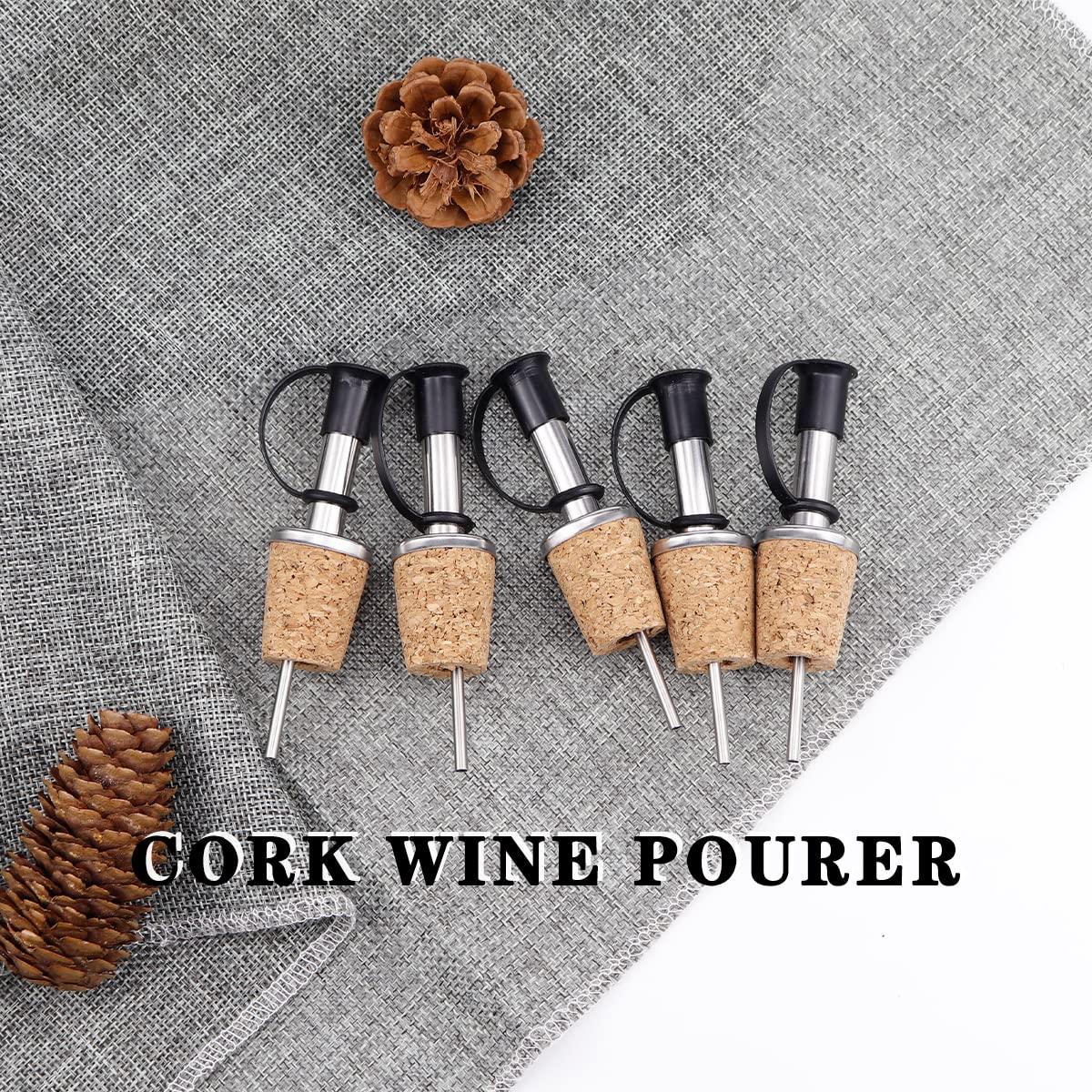 DOERDO 5pcs Stainless Steel Wine Pourers Wine Liquor Bottle Cork Stopper for Wine Olive Oil Coffee Syrup Vinegar Bottles