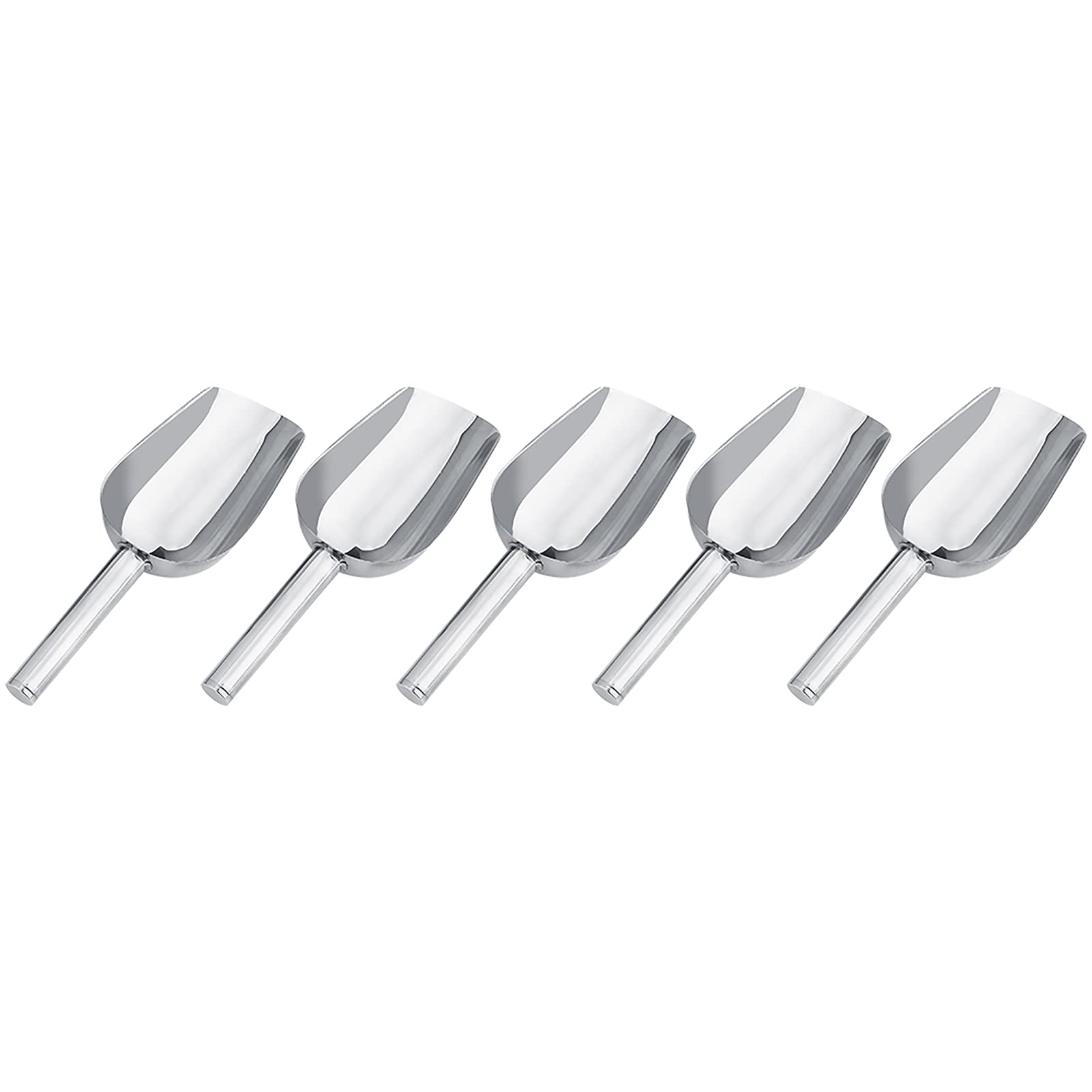 5 x Sweet Scoops/ 5 x Ice Tongs Mini Lightweight Scoops Tongs Wedding Bar BBQ Party Home Kitchen Stainless Steel Set (2#)