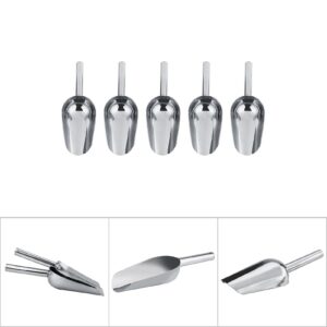 5 x Sweet Scoops/ 5 x Ice Tongs Mini Lightweight Scoops Tongs Wedding Bar BBQ Party Home Kitchen Stainless Steel Set (2#)