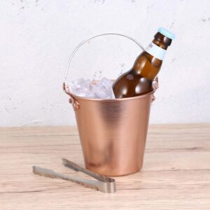 Metal Bucket Mini Metal Buckets Tinplate Tin Pails with Handles Copper Ice Tong Easter Candy Basket Gift Box Succulent Planter Votive Candles Holder 1. 25 Liter Small Metal Bucket