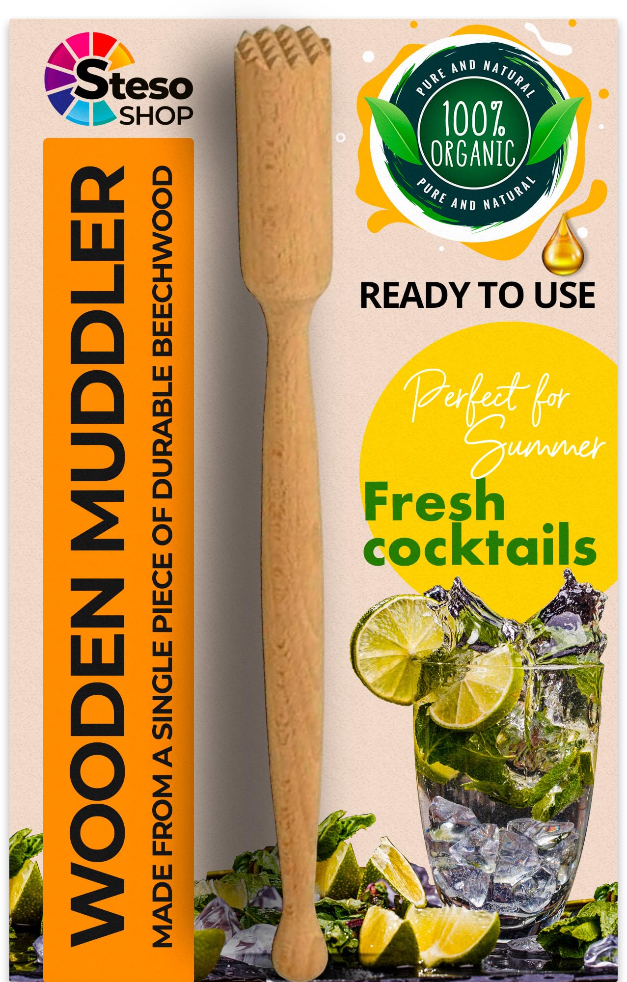 Muddler for Cocktails Small Tools - Muddler Wood Perfect Size - Pestle Fruit Mint Garlic Lime Lemon Herb - Wooden Muddler Great Sturdy - Drink Muddler Easy to Use…