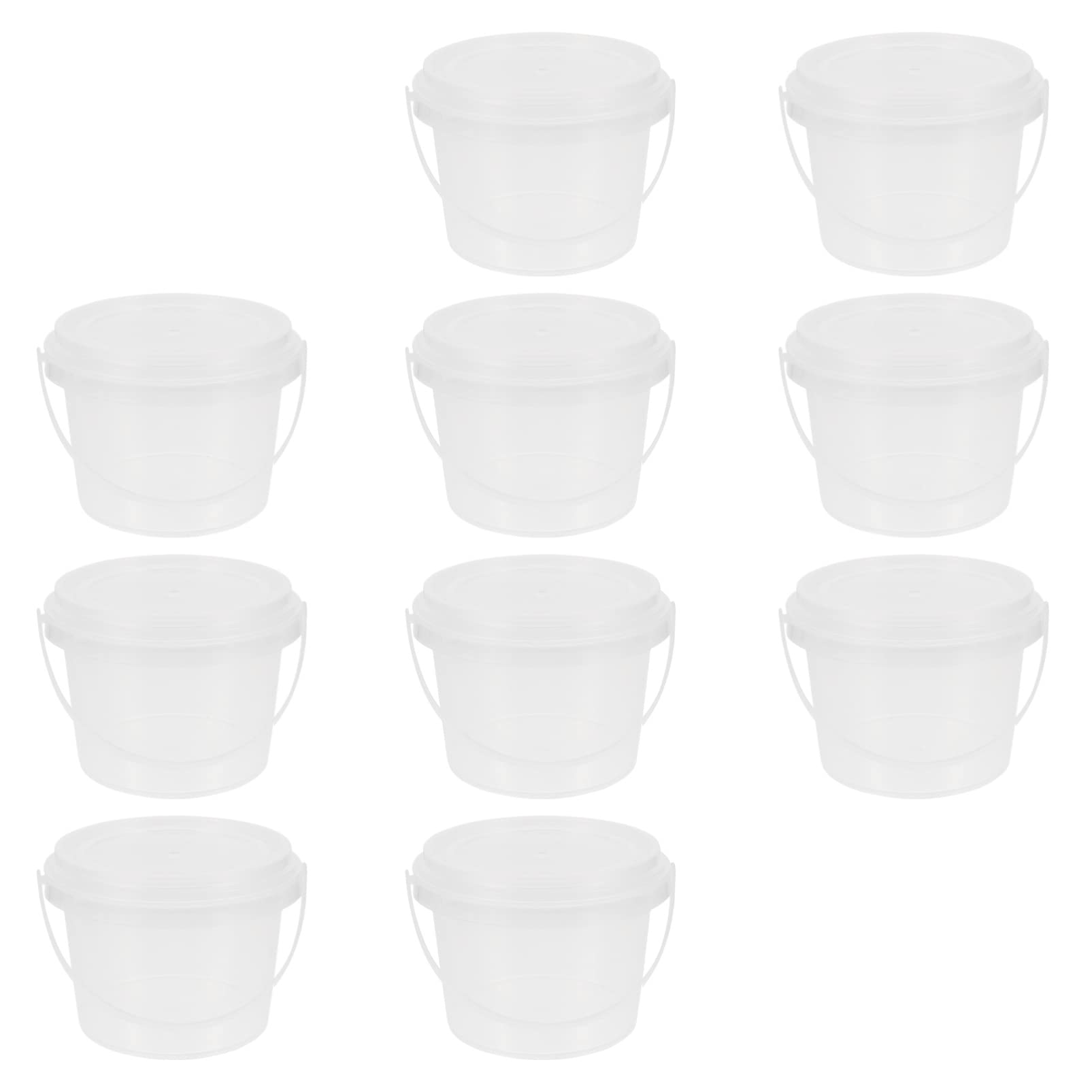 PATKAW 10 Pcs Clear Plastic Container with Lid Ice Cream Bucket Food Storage Containers Freezer Storage Buckets Round Plastic Pails with Handle for Home Kitchen 300ml