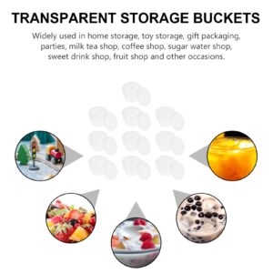 PATKAW 10 Pcs Clear Plastic Container with Lid Ice Cream Bucket Food Storage Containers Freezer Storage Buckets Round Plastic Pails with Handle for Home Kitchen 300ml