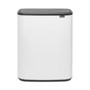 Brabantia Bo Touch Top Trash Can - 1 x 16 Gal Bucket (White) Soft Open/Close Kitchen Garbage & Recycling Can with Removable Compartment