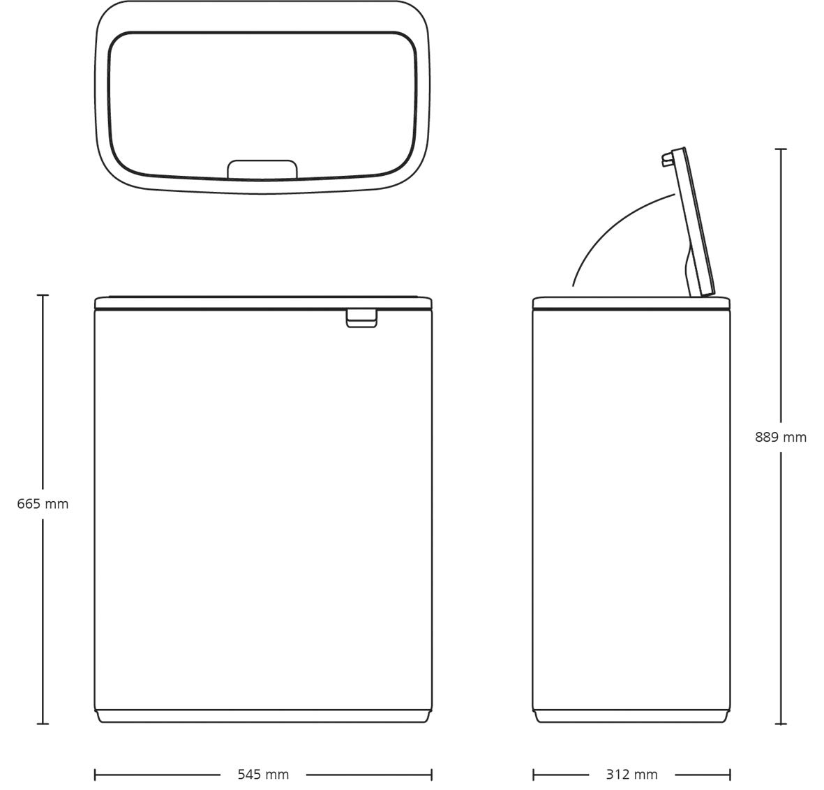 Brabantia Bo Touch Top Trash Can - 1 x 16 Gal Bucket (White) Soft Open/Close Kitchen Garbage & Recycling Can with Removable Compartment