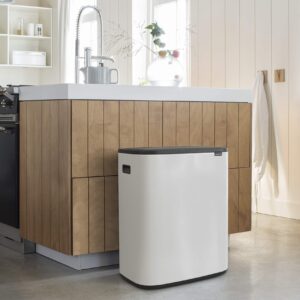 Brabantia Bo Touch Top Trash Can - 1 x 16 Gal Bucket (White) Soft Open/Close Kitchen Garbage & Recycling Can with Removable Compartment