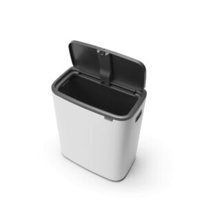 Brabantia Bo Touch Top Trash Can - 1 x 16 Gal Bucket (White) Soft Open/Close Kitchen Garbage & Recycling Can with Removable Compartment