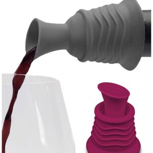 Wine Stopper and Pourer 2 Pack – Pink and Gray Silicone Wine Accessories to Serve Wine More Easily by Simply Charmed