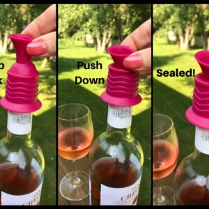 Wine Stopper and Pourer 2 Pack – Pink and Gray Silicone Wine Accessories to Serve Wine More Easily by Simply Charmed