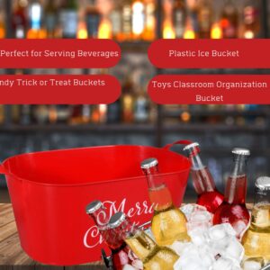 LSM Christmas Sentiment Oval Buckets, Plastic Basket with Handles Decorative Storage Drink Cooler Party Beverages Candies Vegetable Toys Bucket for Kitchen & Cabinet Organizer Set of 2 with Oggetto