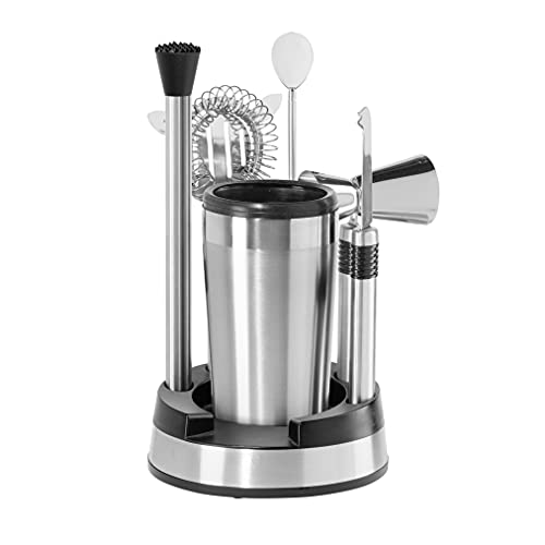 OGGI Compact Stainless Steel 8-Piece Bar Tool Set- Bartender Kit w/Stand, Stainless Steel Cocktail Set, Ideal Bar Accessories, Barware Set is Perfect for Bar Cart or Home Bar