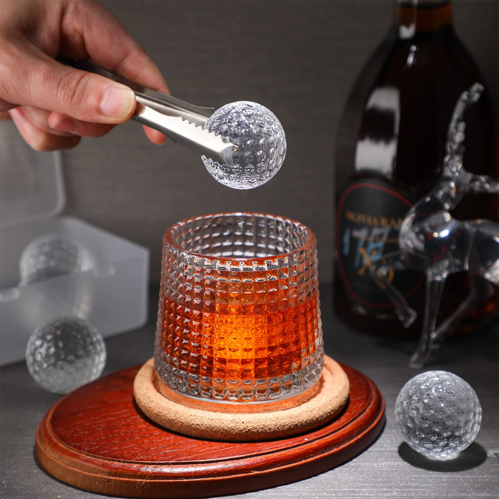 Funtery 12 Pieces Golf Ball Whiskey Chillers Glass Whiskey Rocks Gift Set for Men Reusable Whiskey Rocks Chilling Rocks with Plastic Box and Tongs for Cocktail Wine Husband Dad Boyfriend Brother Bar