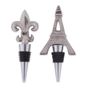 dii kitchen wine & bottle stopper, 2x4", eiffel tower & fleur de lis