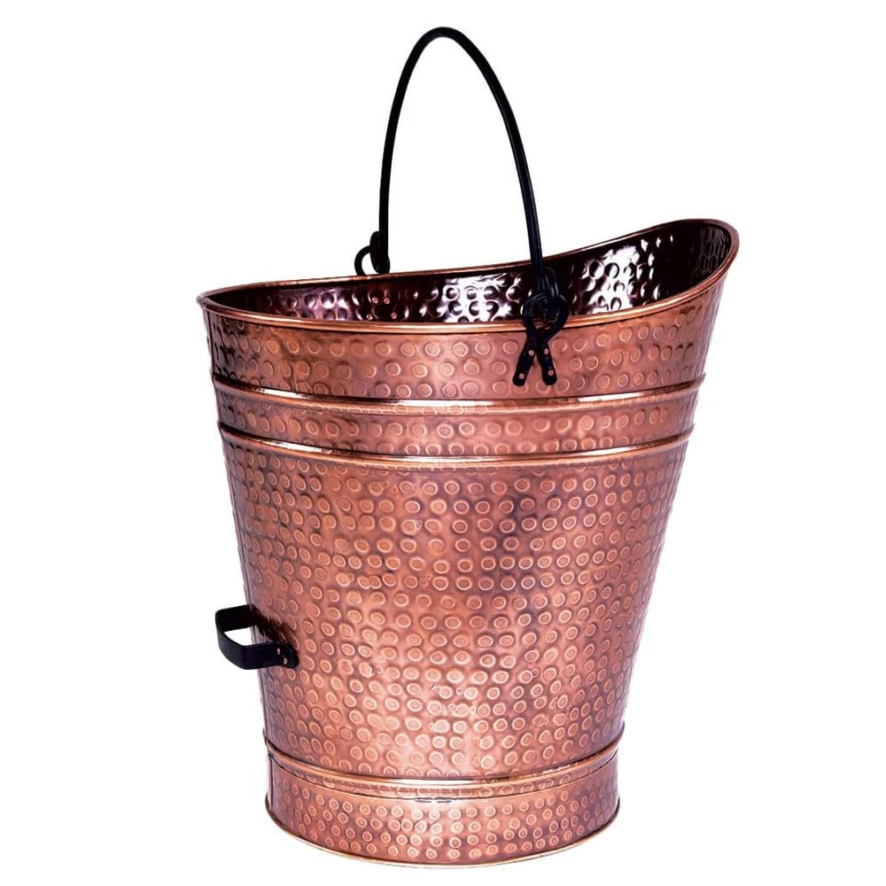 Oakestry Large Pellet Bucket Coal hod/Pellet Bucket Copper Finish ash Bucket Pellet Container for Fireplace Antique Copper Plated Finish Wrought Iron top