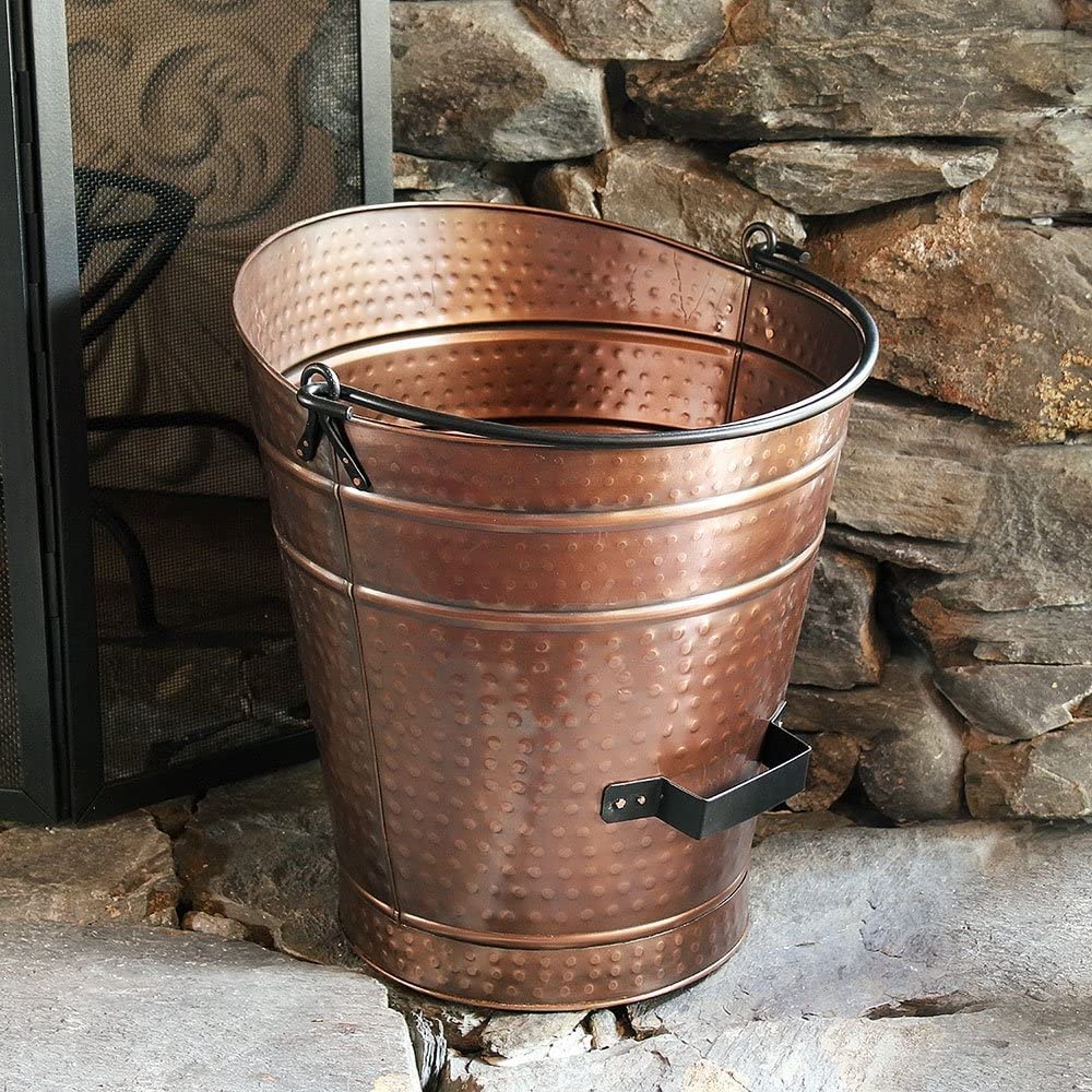 Oakestry Large Pellet Bucket Coal hod/Pellet Bucket Copper Finish ash Bucket Pellet Container for Fireplace Antique Copper Plated Finish Wrought Iron top