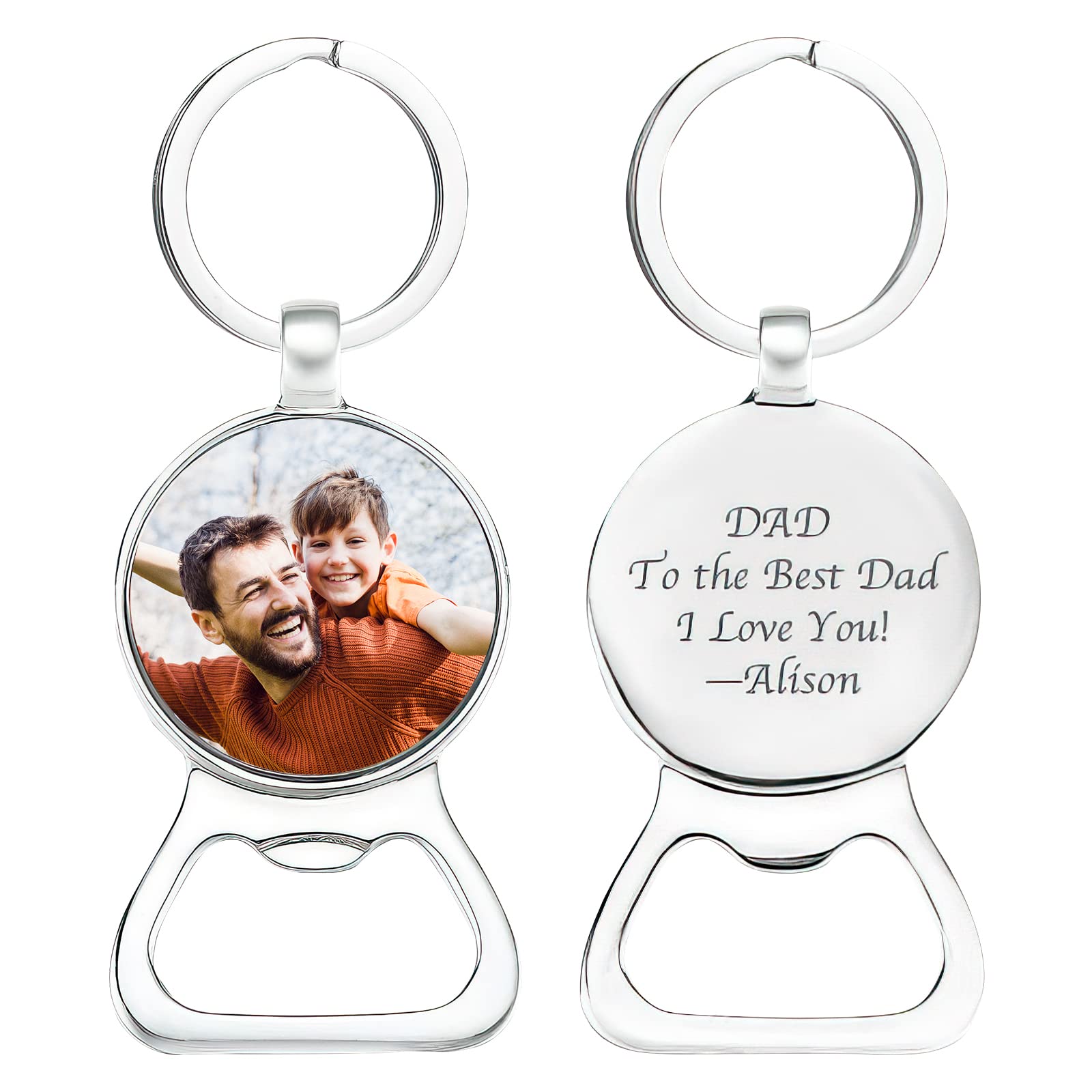 VEELU Custom Photo bottle opener keychain Engraved Photo Key chain For Dad Family Gifts With Bottle Opener