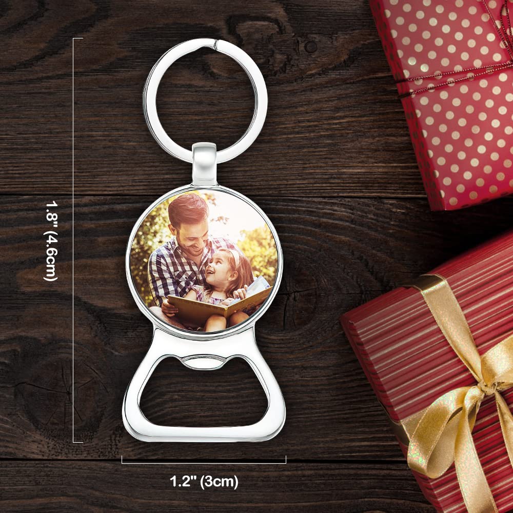 VEELU Custom Photo bottle opener keychain Engraved Photo Key chain For Dad Family Gifts With Bottle Opener