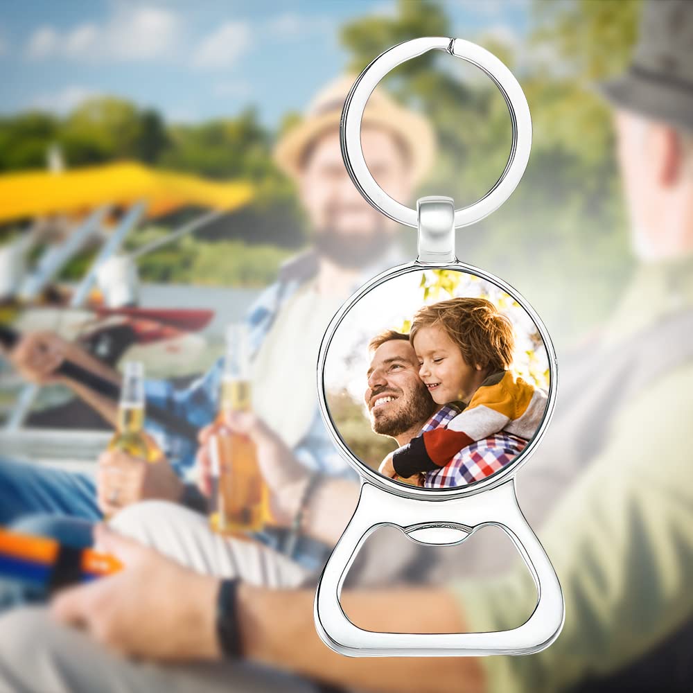 VEELU Custom Photo bottle opener keychain Engraved Photo Key chain For Dad Family Gifts With Bottle Opener