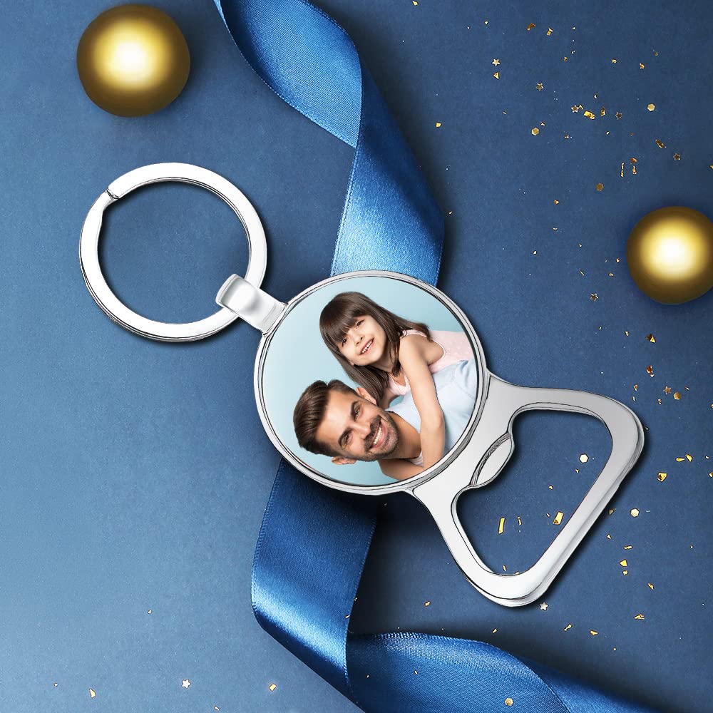 VEELU Custom Photo bottle opener keychain Engraved Photo Key chain For Dad Family Gifts With Bottle Opener