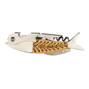 Sterling Brooke Wine Key, Stainless Steel with Wooden Handle Bones Design, Serrated Foil Cutter