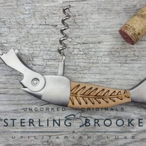 Sterling Brooke Wine Key, Stainless Steel with Wooden Handle Bones Design, Serrated Foil Cutter