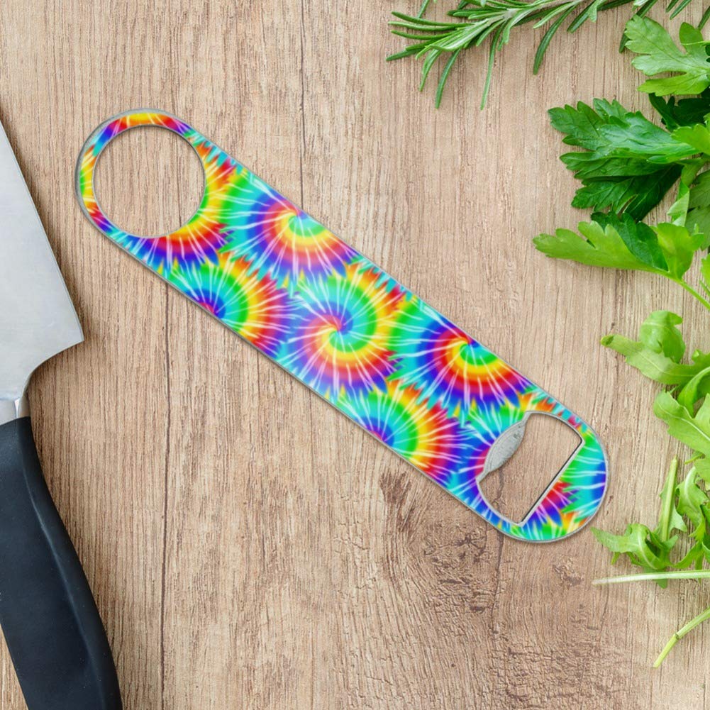 Tie Dye Pattern Stainless Steel Vinyl Covered Flat Bartender Speed Bar Bottle Opener