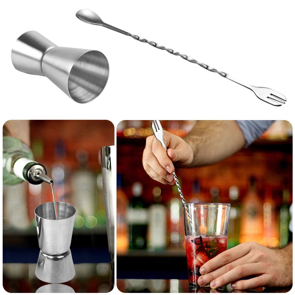 3 Pieces Double Jiggers&3 Pieces Stainless Steel Mixing Spoons, SourceTon 0.5/1 oz. Cocktail Bar Jiggers and 10 Inches Mixing Spoon with Garnish Fork Tip