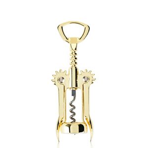 viski winged corkscrew wine bottle opener, gold plated finish, non-stick coated worm, 9.25"