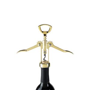 Viski Winged Corkscrew Wine Bottle Opener, Gold Plated Finish, Non-stick Coated Worm, 9.25"