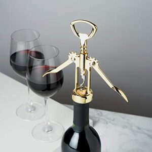 Viski Winged Corkscrew Wine Bottle Opener, Gold Plated Finish, Non-stick Coated Worm, 9.25"