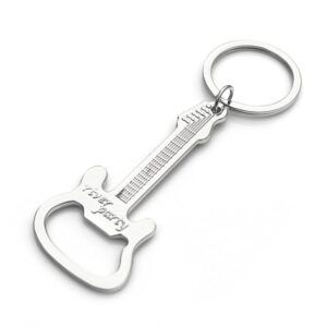 arfuka bottle opener keychain guitar shaped soda beer bottle opener keyring novelty beverage bottle opener key ring, women men gift for christmas and birthday silver