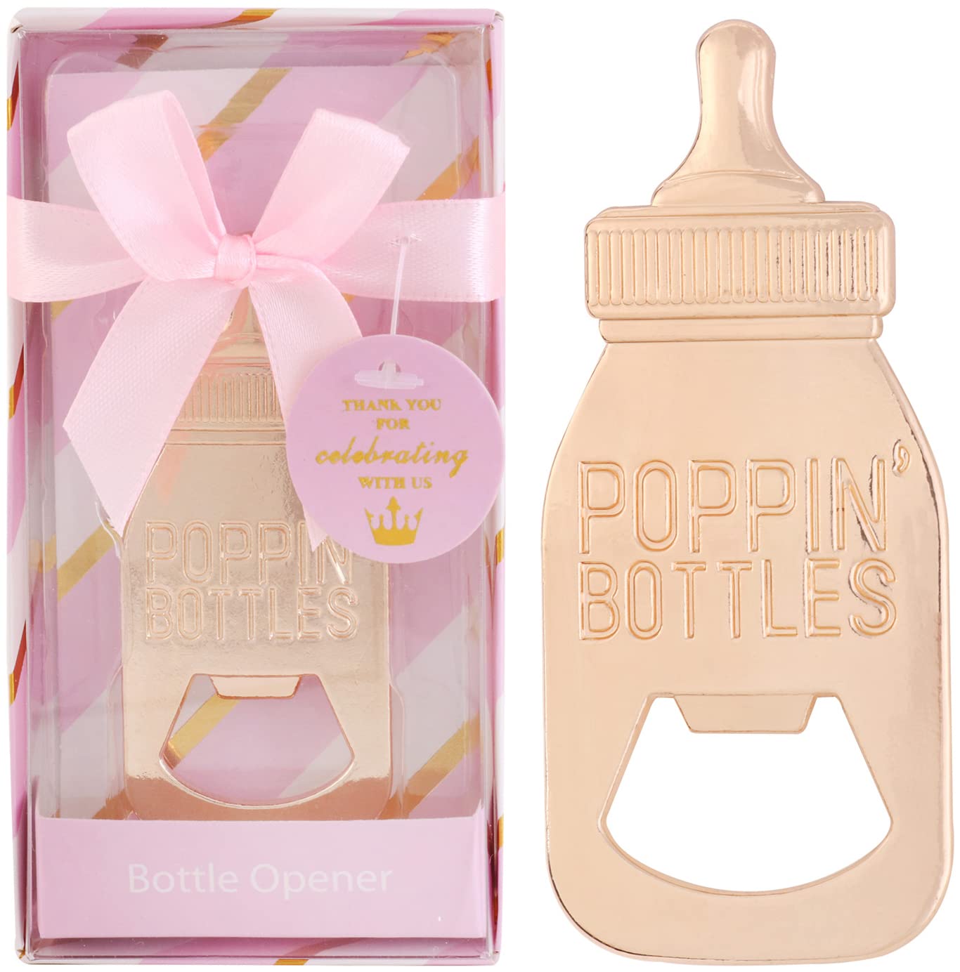 24 Pcs Poppin Bottle Openers for Baby Shower Favors,Gifts and Decorations，Bottle Opener for Girl Baby Shower Souvenirs for Guest/Pink Girl Baby Shower Decor Supplies (Baby Pink, 24)