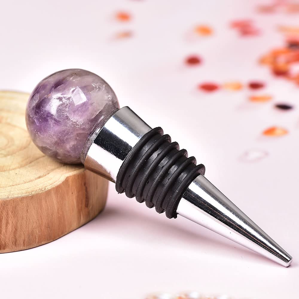 JIC Gem Amethyst Wine Stoppers, Decorative Crystal Wine Bottle Stoppers for Wedding, Holiday Party, Gift & Decoration 1pc