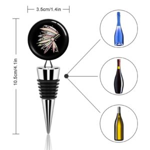 Indian Chieftain's Headdress Metal Wine Bottle Stopper Decorative Wine Stopper with Beautiful Art Glass