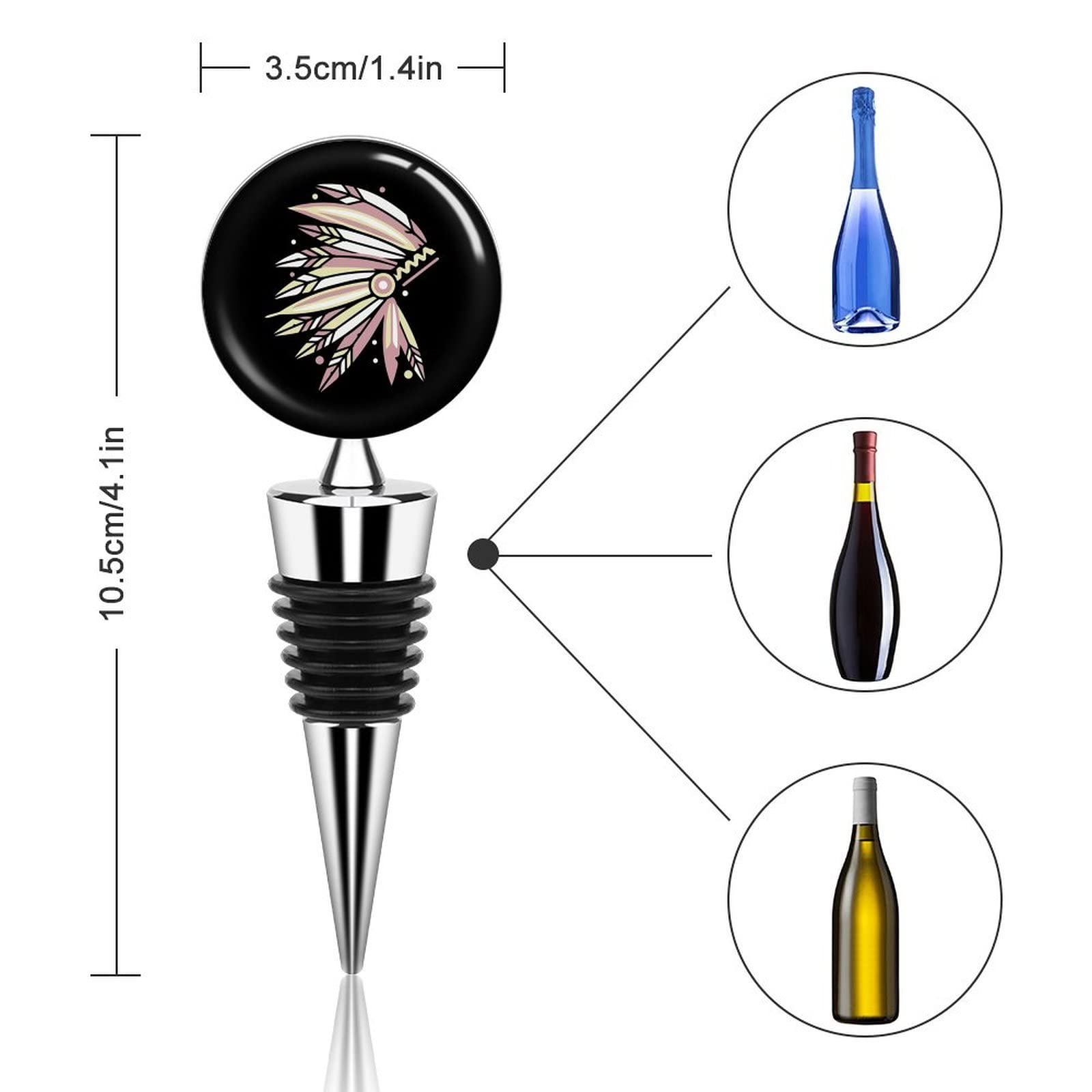 Indian Chieftain's Headdress Metal Wine Bottle Stopper Decorative Wine Stopper with Beautiful Art Glass